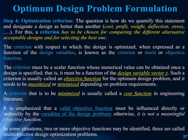 Lecture 2 Basic Concepts of Optimal Design and Optimization Techniques final1.pptx | Computing ...