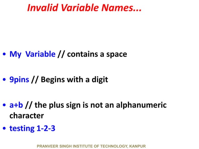 Lecture2 Datatypes Variables Ppt