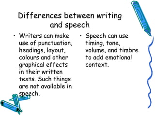 Lecture 2 Differences between Writing & Speech | PPT
