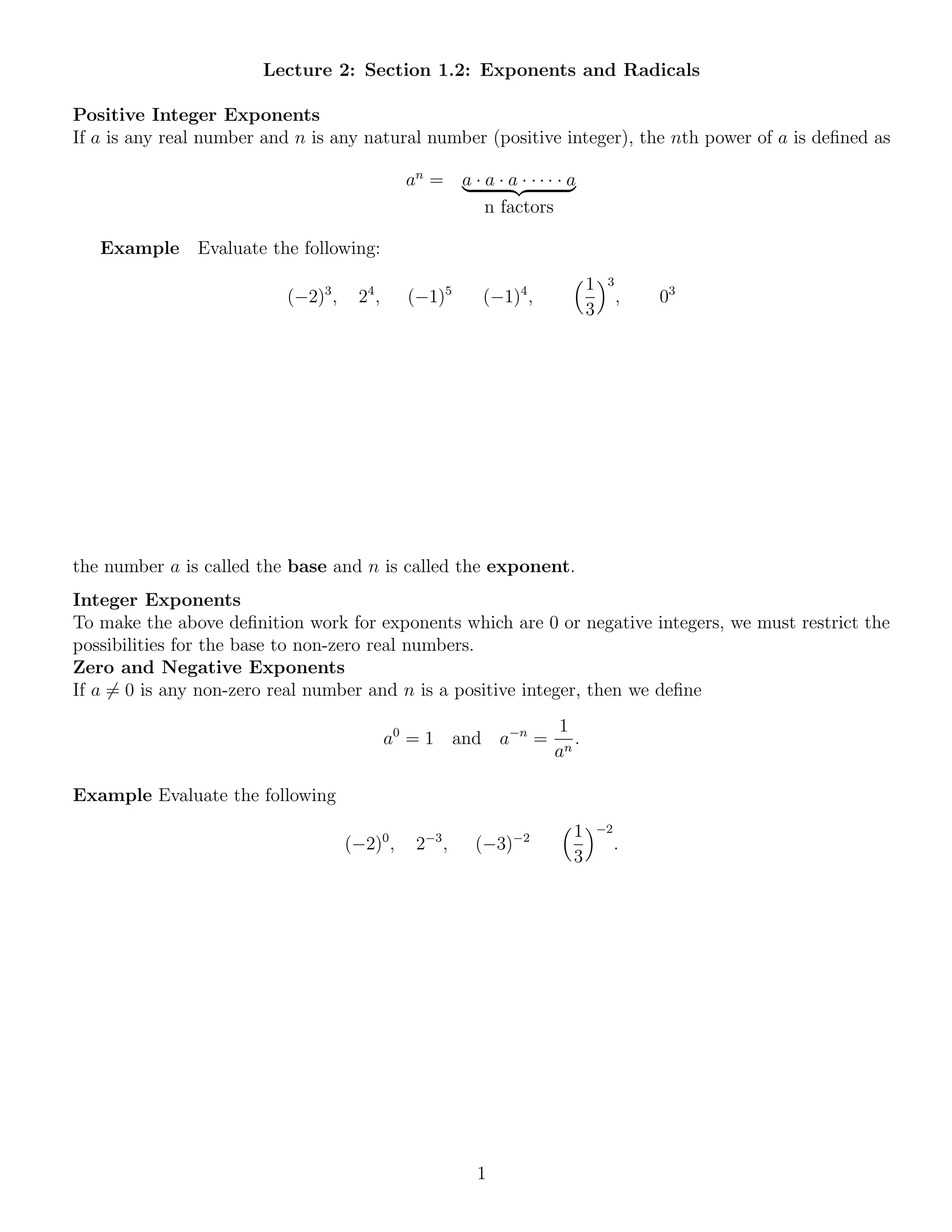 Lecture 2, exponents and radicals | PDF