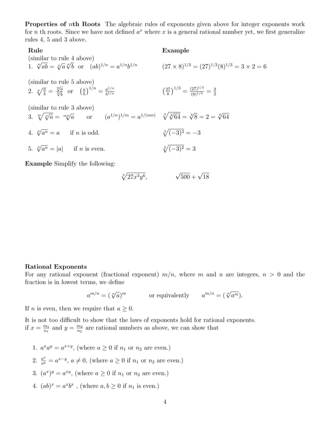 Lecture 2, exponents and radicals | PDF