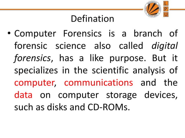 Lecture2 Introduction to Digital Forensics.ppt | Crime & Harmful Acts to Individuals, Society ...