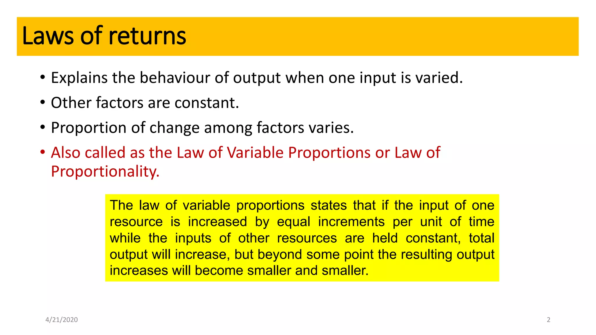 Lecture 2 - Law of Returns to a Factor | PPTX