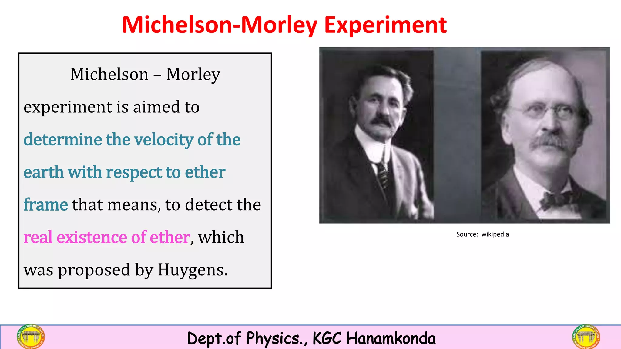 Michelson - Morley Experiment - B.Sc Physics - I Year- Mechanics | PPTX