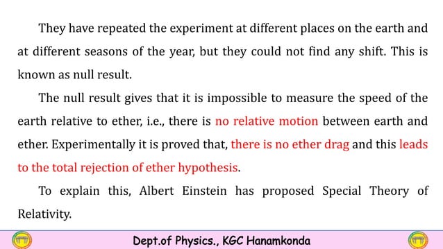 Michelson - Morley Experiment - B.Sc Physics - I Year- Mechanics | PPTX