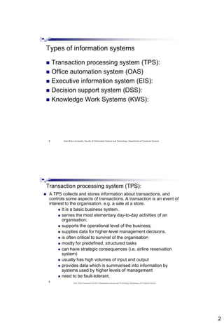Lecture 2 (major types of information systems in organizations) | PDF