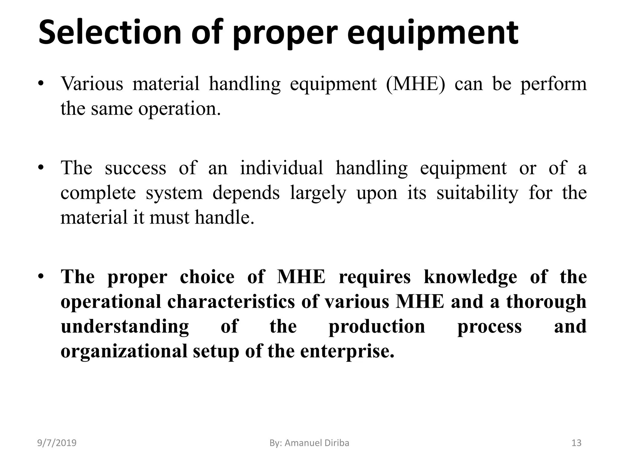 Lecture 2 Material Handling Equipment | PPTX