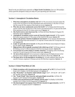 Comprehensive Study Guide on Major Earth Atmospheric and Ocean ...