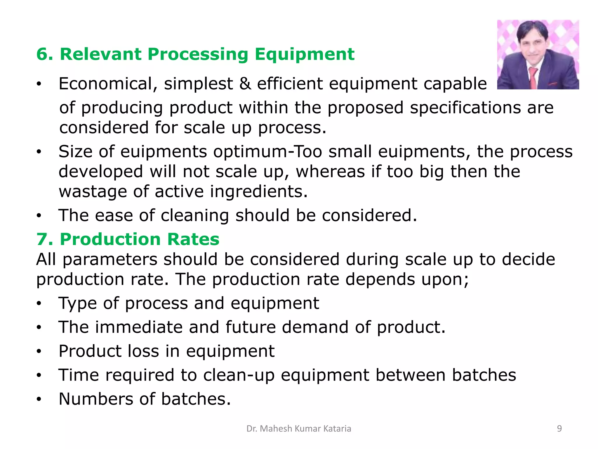 Pilot plant Scale Up Techniques: General considerations | PPT