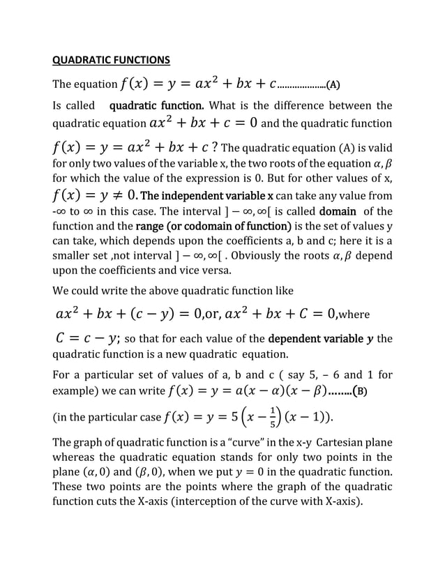 Lecture 1.2 quadratic functions | PDF