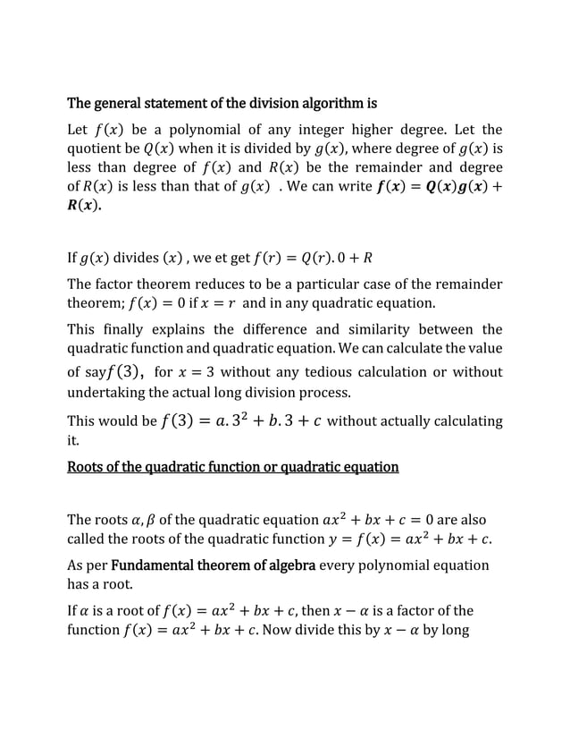 Lecture 1.2 quadratic functions | PDF