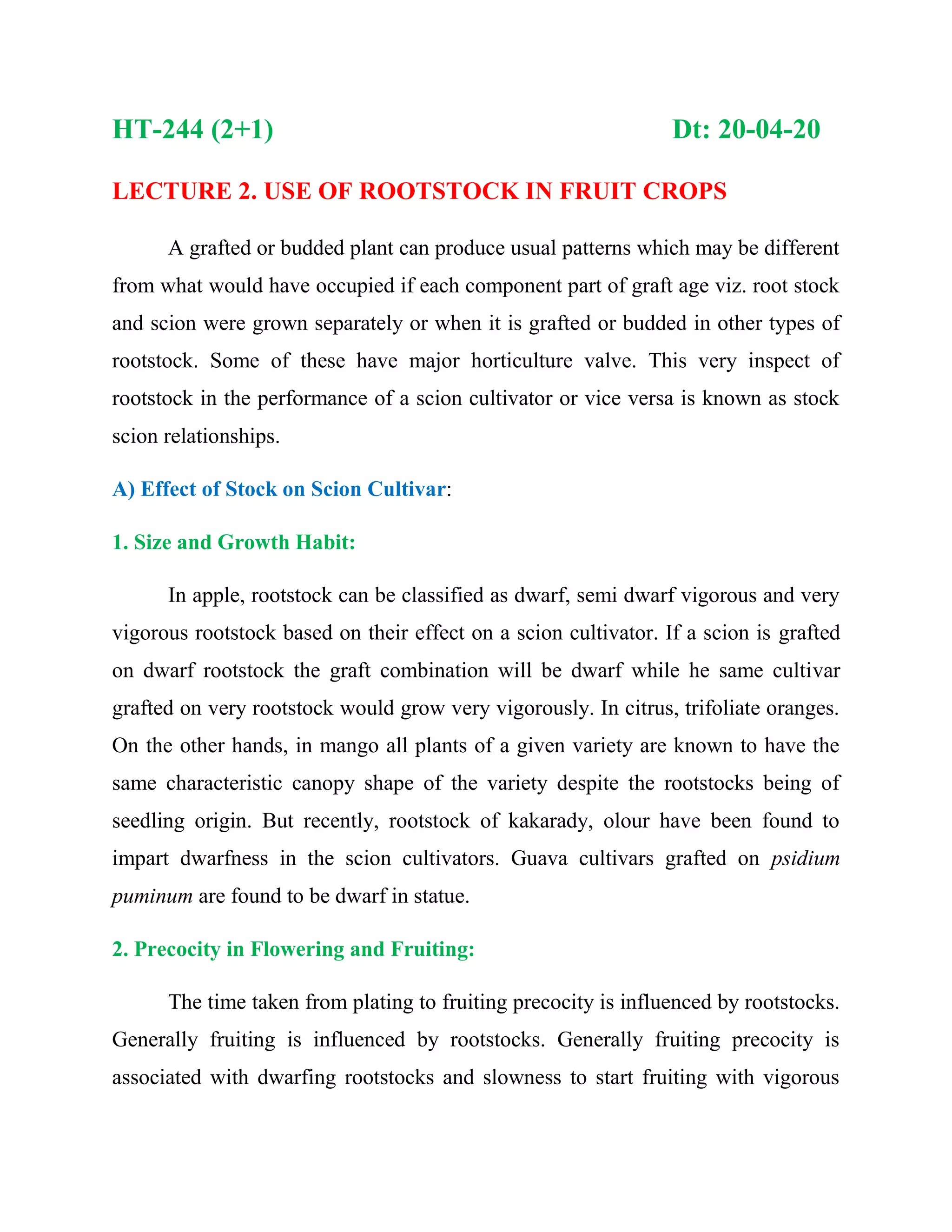 USE OF ROOT STOCK IN PLANT PROPAGATION | PDF