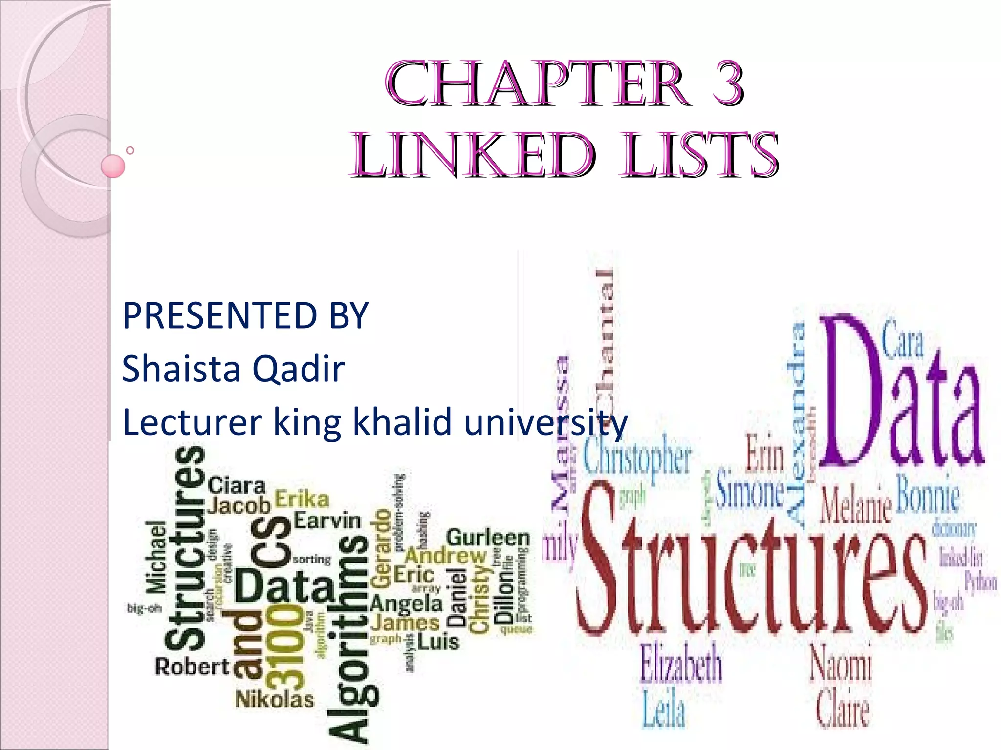 linked list | PPT | Programming Languages | Computing