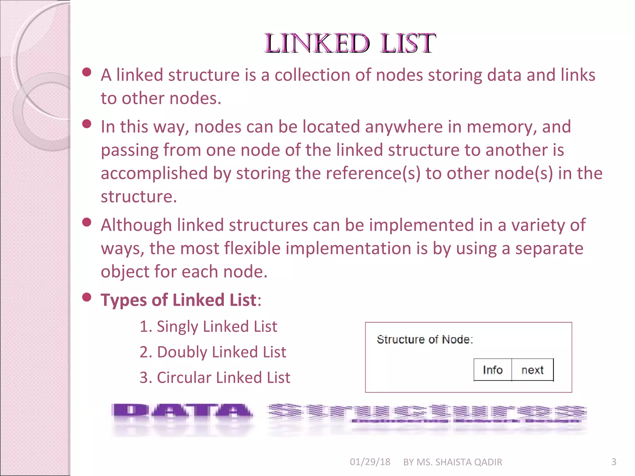 linked list | PPT | Programming Languages | Computing