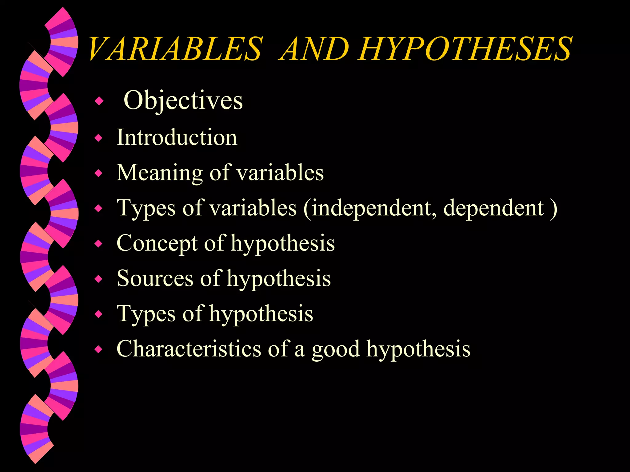 VARIABLES AND HYPOTHESES | PPTX