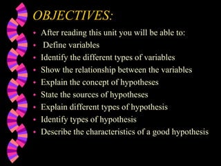 VARIABLES AND HYPOTHESES | PPTX