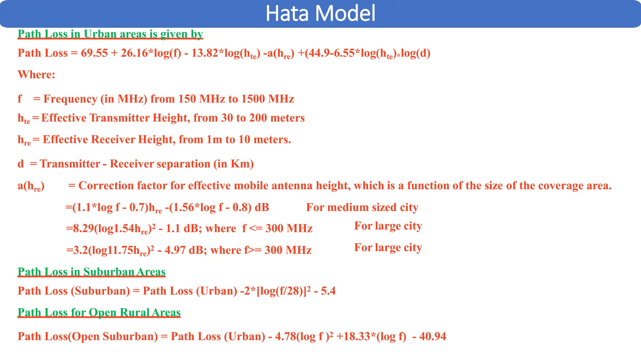 Path loss model, OKUMURA Model, Hata Model | PPTX