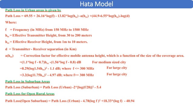 Path loss model, OKUMURA Model, Hata Model | PPTX | Physics | Science