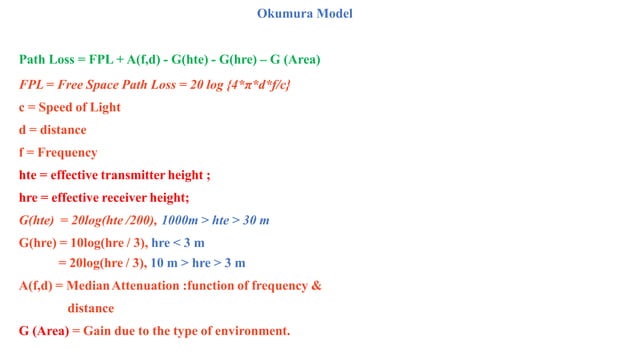 Path loss model, OKUMURA Model, Hata Model | PPTX | Physics | Science