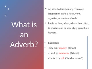 Type of Adverbs ;Time, Place, Manner and others | PPTX