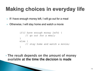 Lecture 3 Conditionals, expressions and Variables | PPT