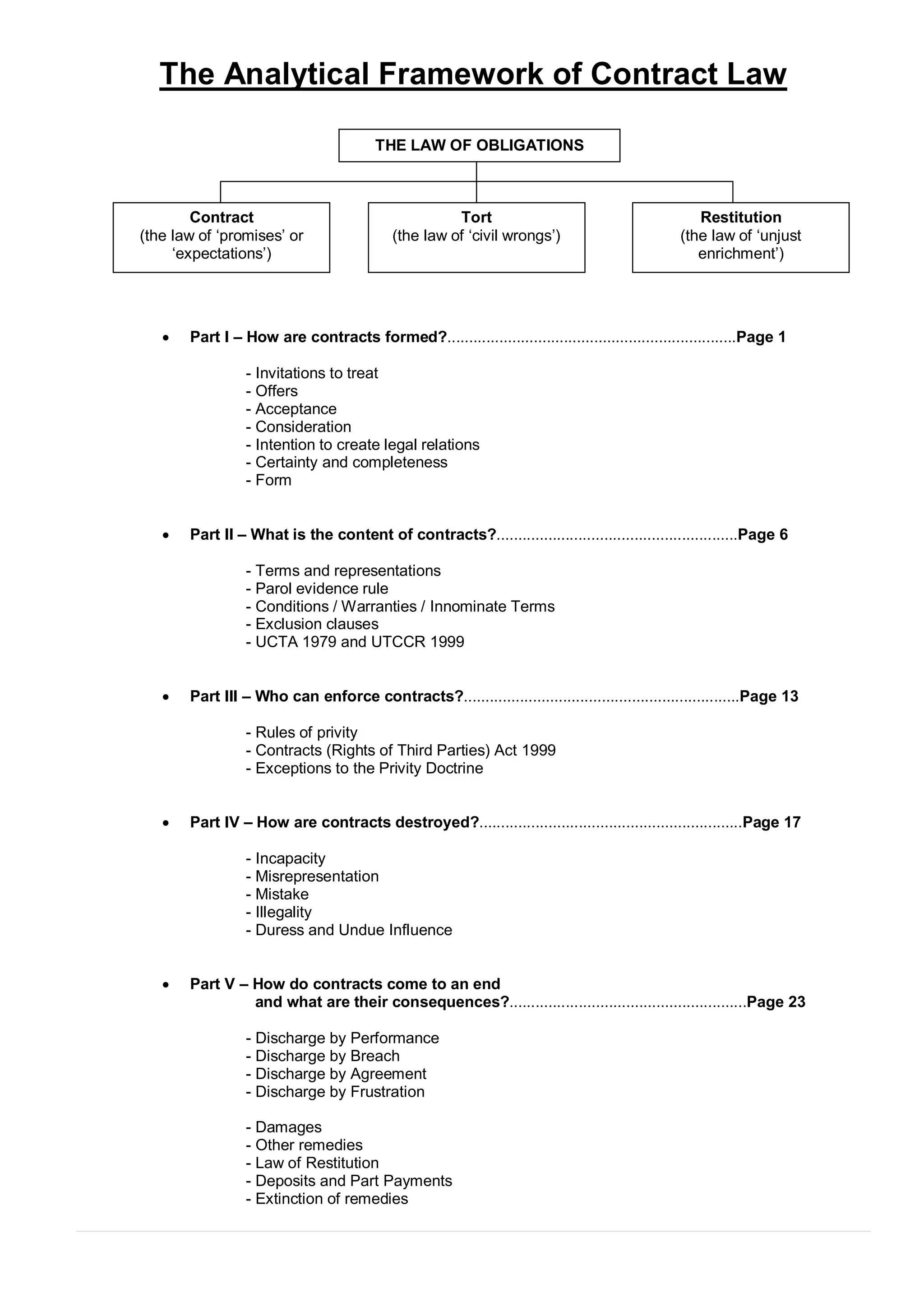 Lecture 3 study notes - contract law | PDF