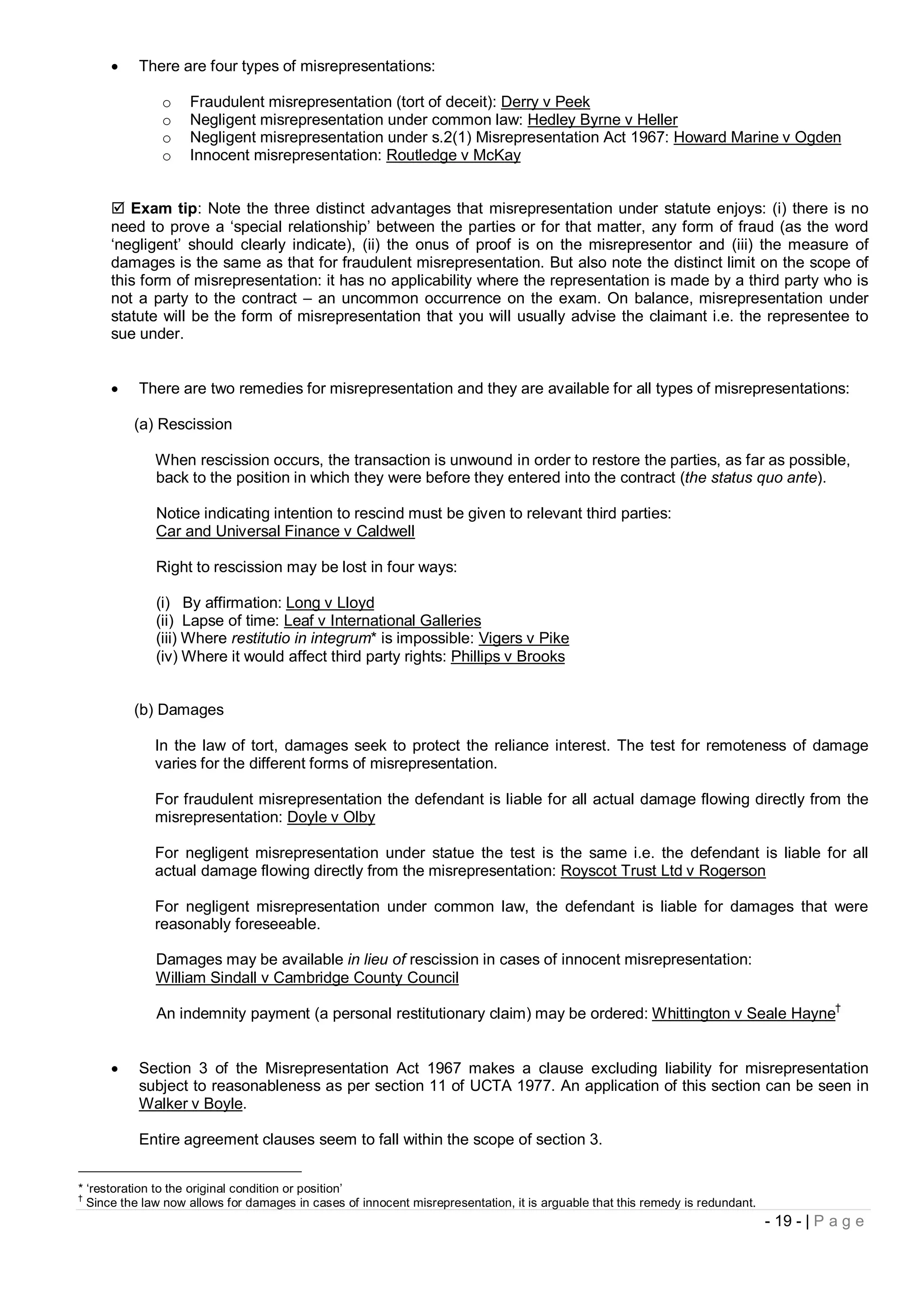 Lecture 3 study notes - contract law | PDF
