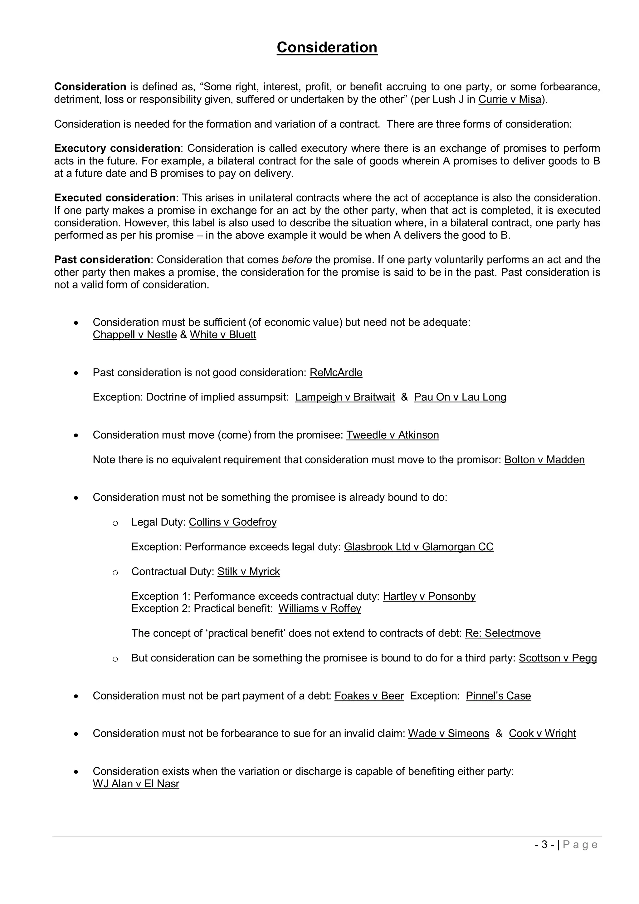 Lecture 3 study notes - contract law | PDF