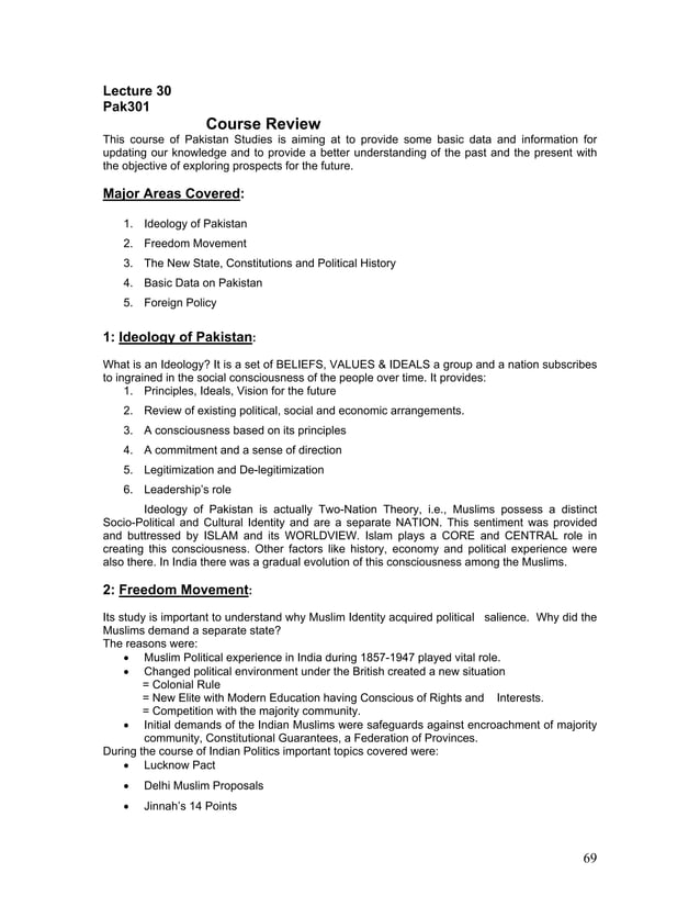 PAK301- Pakistan Studies- Lecture 30 | PDF