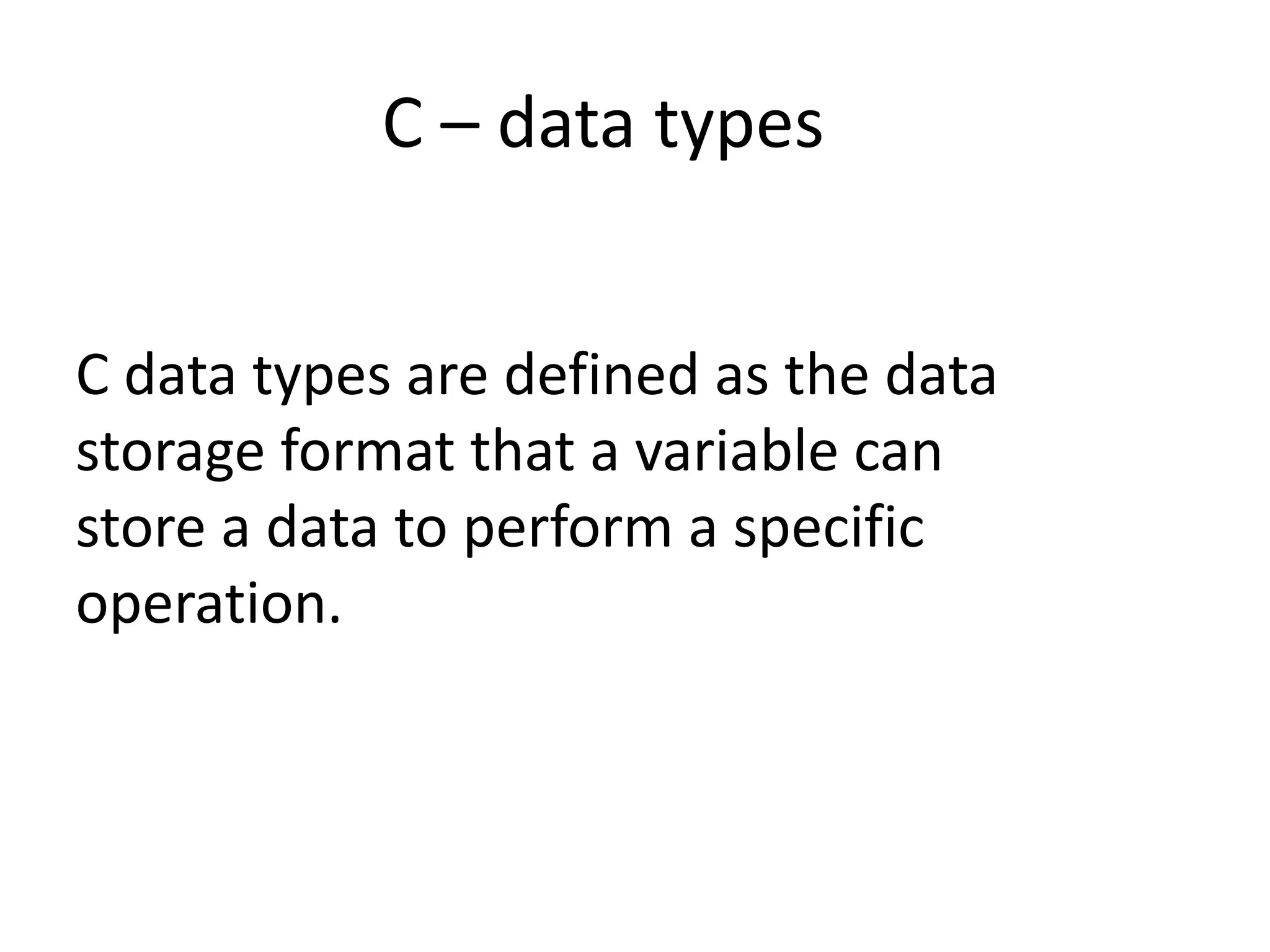 introduction to c- data types with examples | PDF