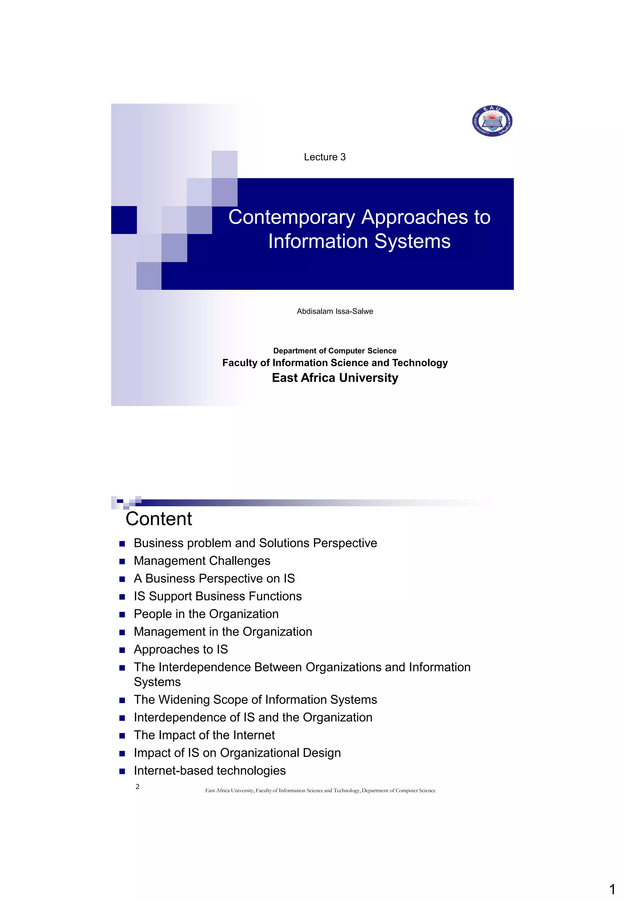 Lecture 3 (Contemporary approaches to Information Systems) | PDF