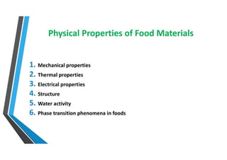 Physical Properties of different food materials | PDF | Physics | Science