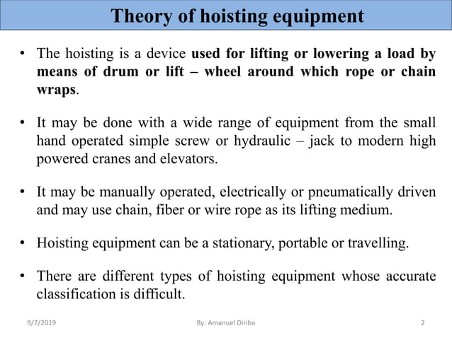 Lecture 3 Material Handling Equipment (Hoisting Equipment) | PPTX