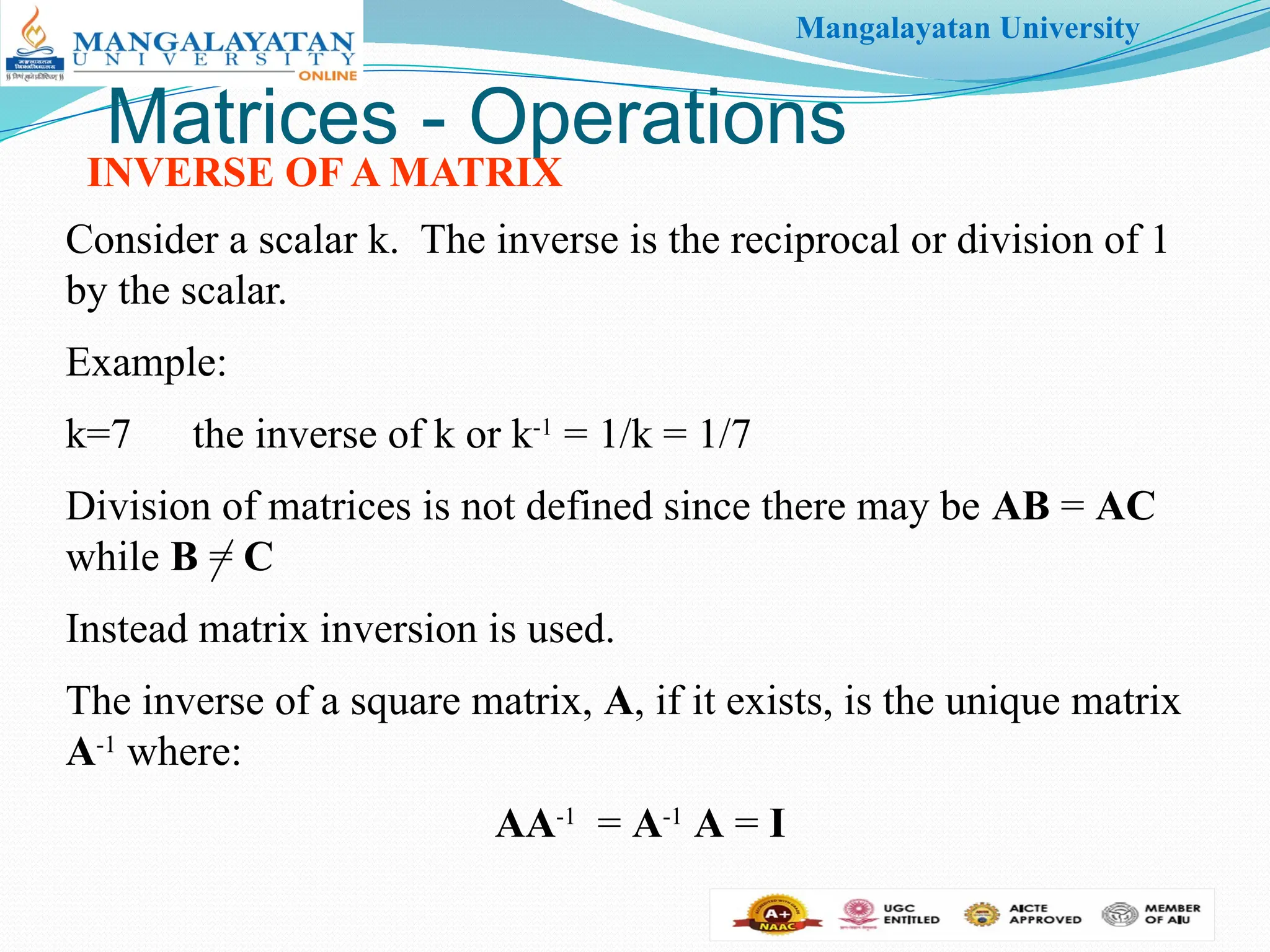 The transpose and its properties and Inverse of a Matrix | PPTX