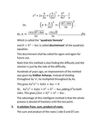 Lecture 1.3 methods of solutions of quadratic equations | PDF