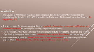 Lecture 3 Role of Council of architecture COApptx | PPTX