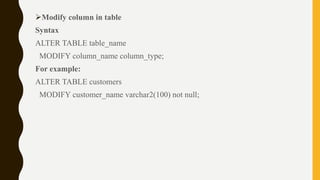 Lecture 3 sql {basics ddl commands} | PPTX