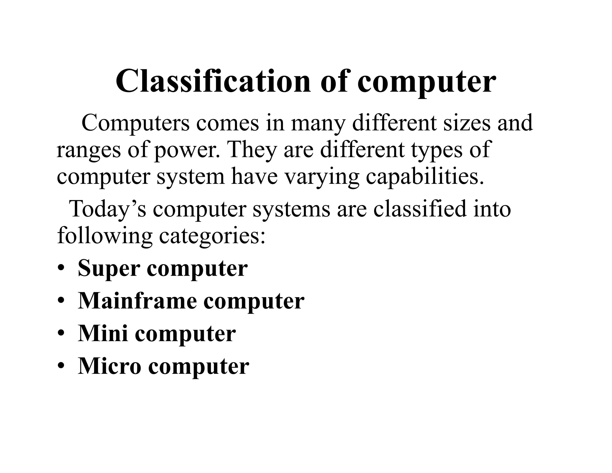 Classification of Computer | PDF