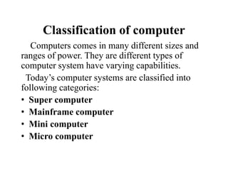 Classification of Computer | PDF