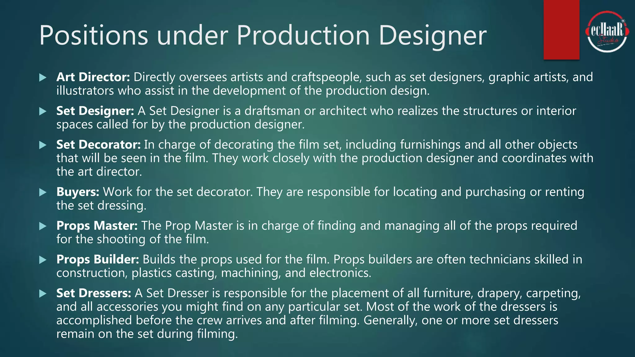 Casting Crew - Job Descriptions | Film Production | PPTX | Cameras and ...