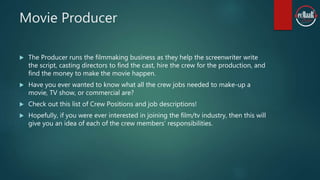 Casting Crew - Job Descriptions | Film Production | PPTX | Cameras and ...