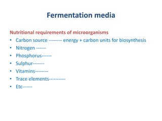 Fermentation media (Raw Material) - Lecture 4 | PDF