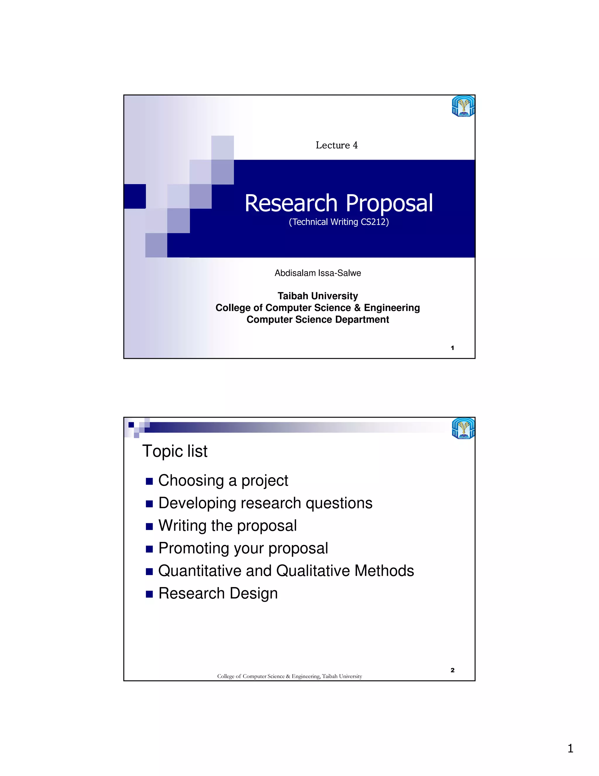 Lecture4 (cs351) (research proposal) | PDF