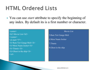 Lecture 4 html lists | PDF