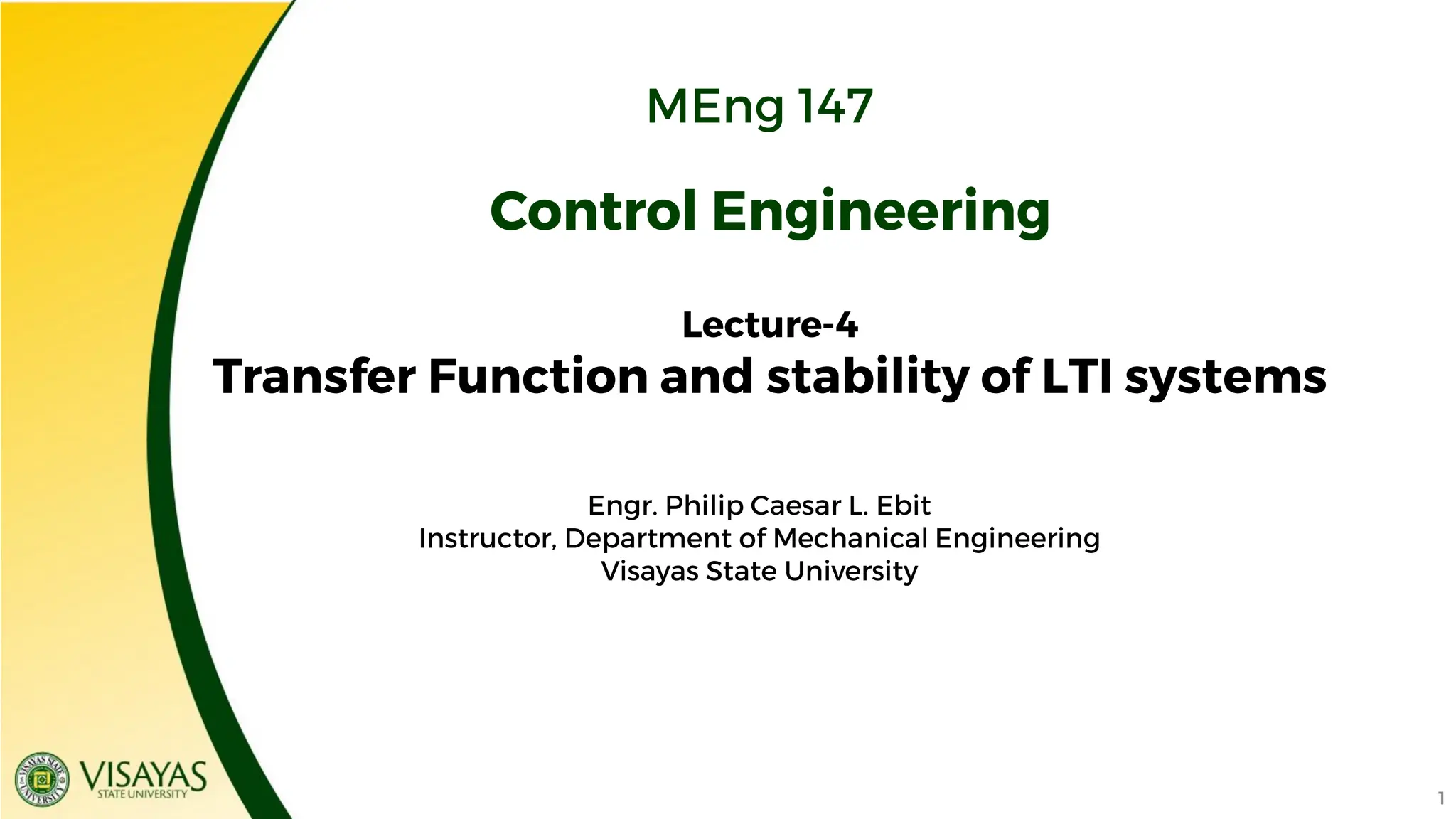 Lecture 4 - Transfer Functions. Control Engineering pdf | PDF