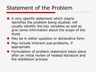 Understanding the Research Process (Statement of the Problem) | PPT
