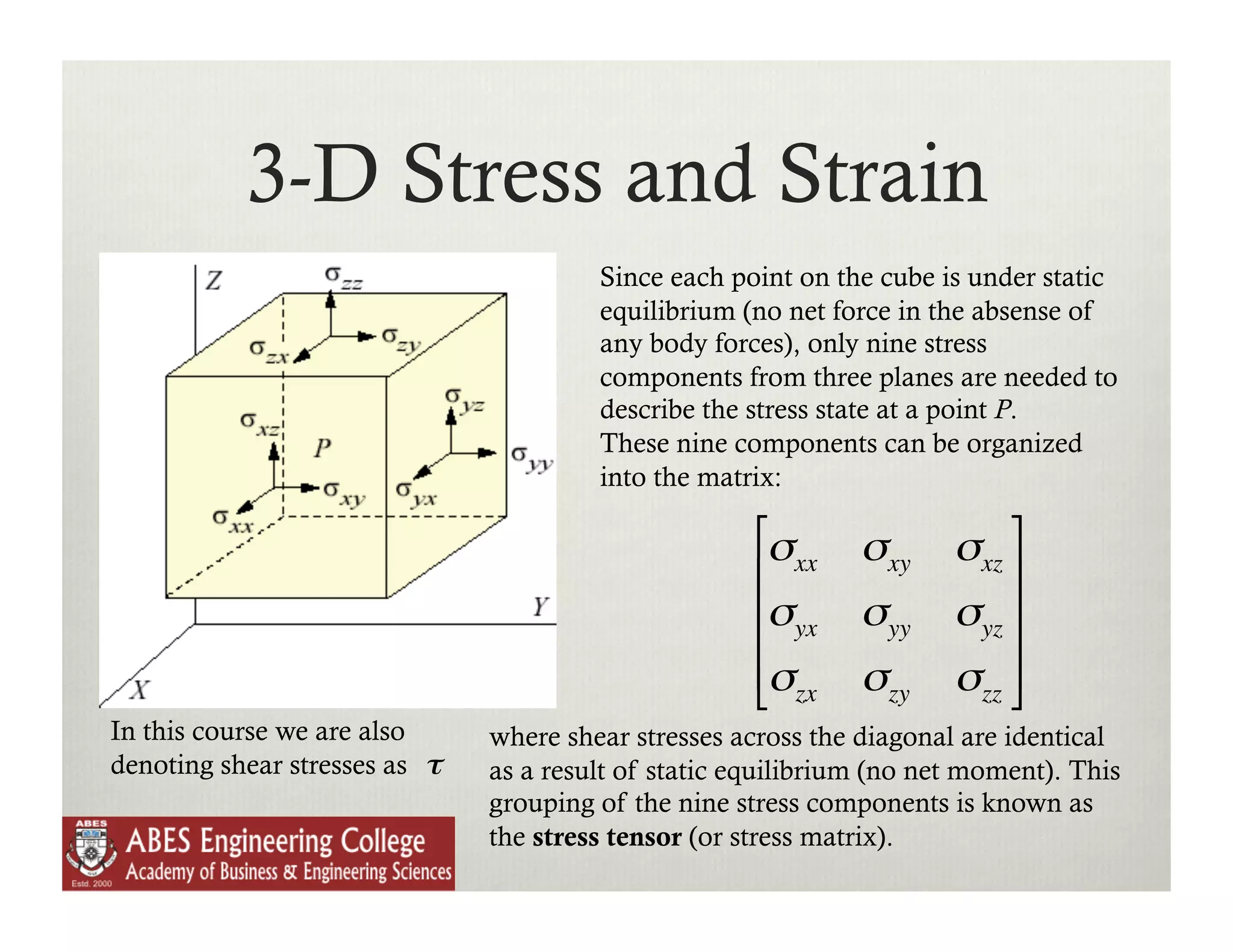 Lecture 4 3 d stress tensor and equilibrium equations | PDF