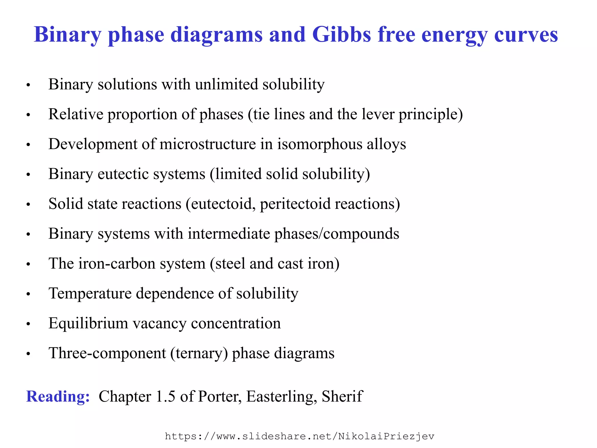 Lecture: Binary phase diagrams and Gibbs free energy curves | PDF