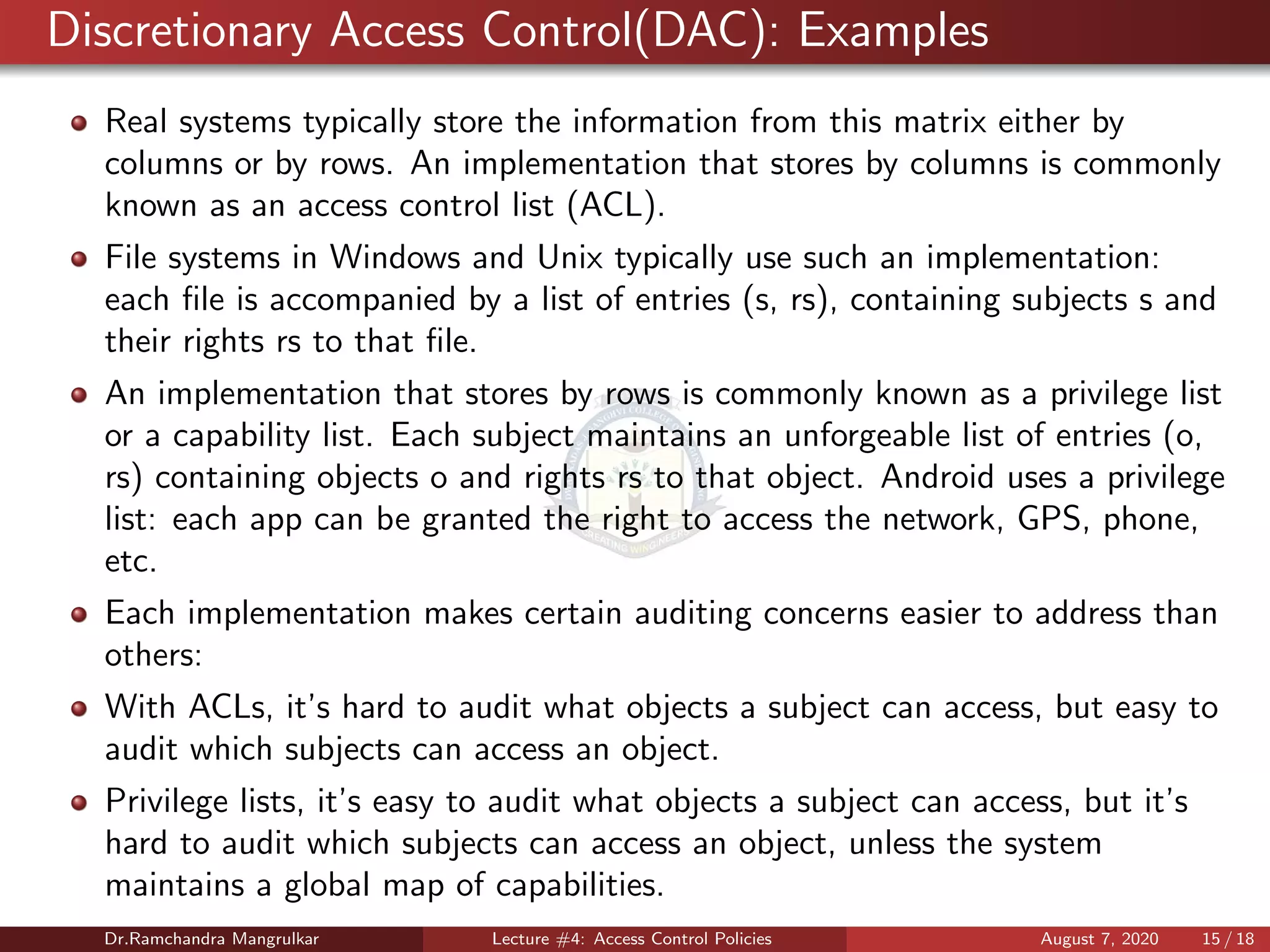 Lecture #4: Access Control Policies | PDF