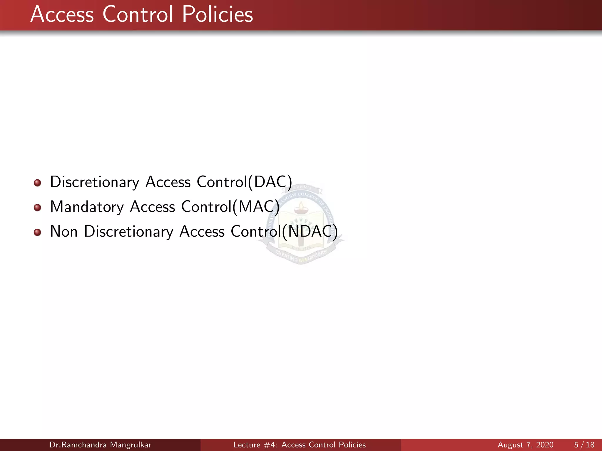 Lecture #4: Access Control Policies | PPT Lecture #4: Access Control Policies | PPT
